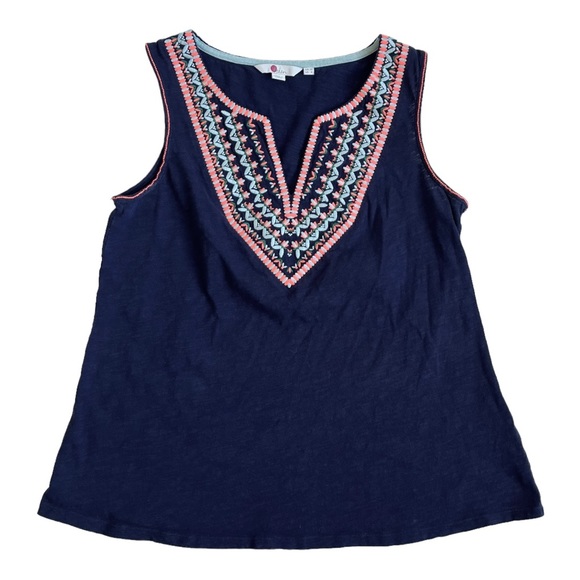 Boden | Tops | Boden Navy Blue Embroidered Notch Neck Top | Poshmark